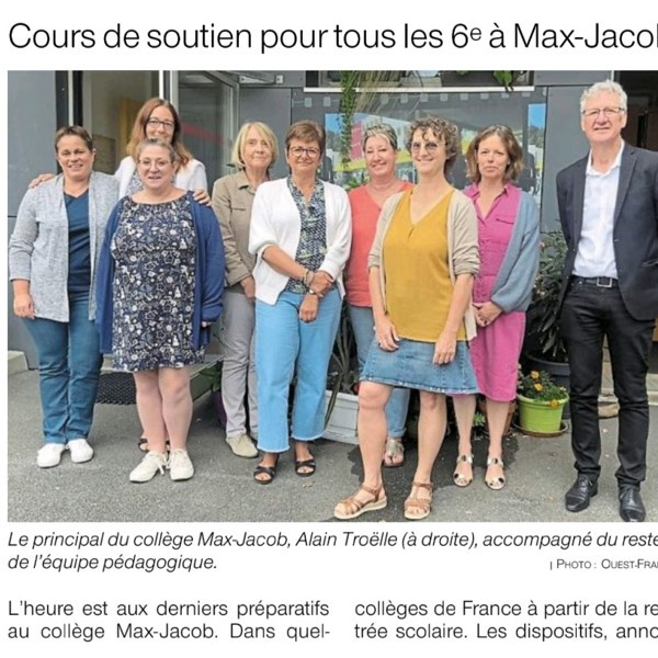 La rentrée 2023 de Max Jacob est dans Ouest France - Collège Max Jacob
